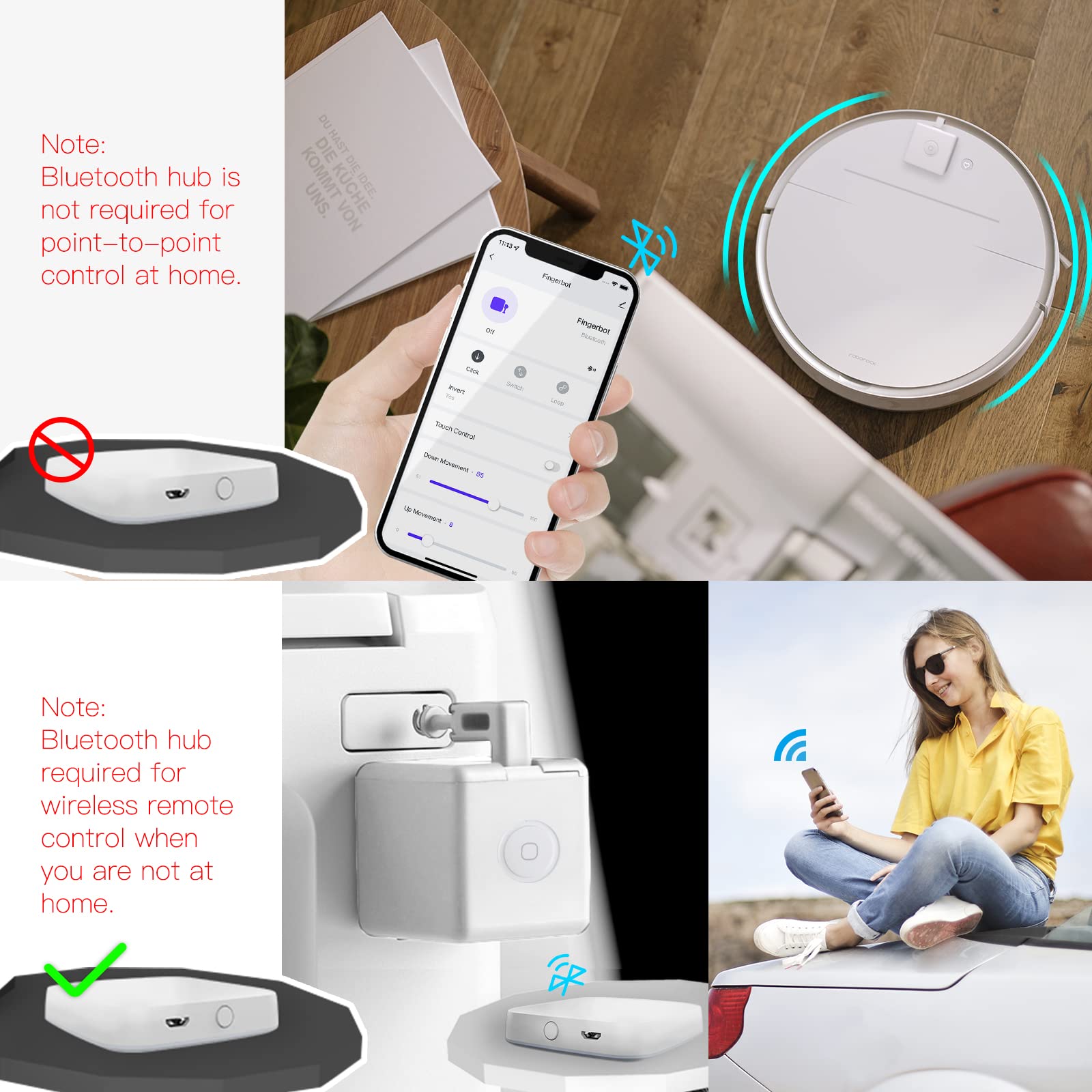 MOES Fingerbot Plus Smart Button Pusher No Wiring Switch, Upgrade with Touch Control, Work with Smart Life App, Add MOES Tuya Bluetooth Hub Make it Compatible with Alexa,Google Home and Timer Control