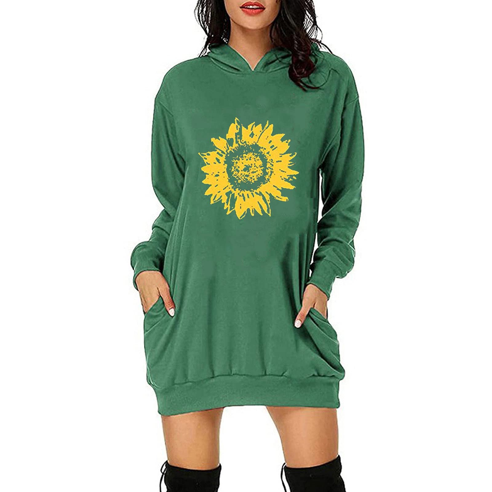 Christmas Hoodies Dress for Women Ugly Christmas Sweater Shirt Long Sleeve Crewneck Pullover Hooded Tunic with Pockets