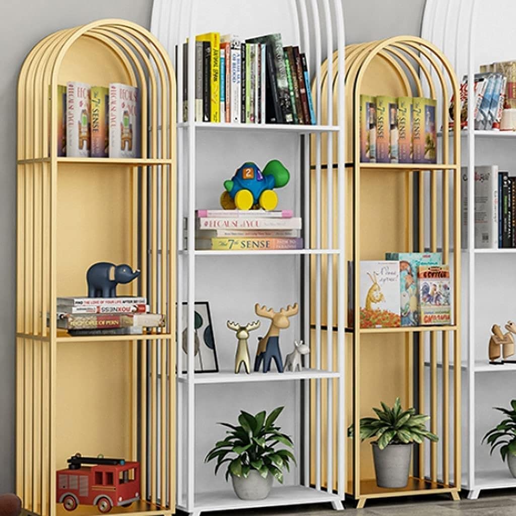 Rieort Fashion Bookshelf Stylish Bookshelf Dimensional Frame Design Bookcase Iron Arched Rack Bookcase Large Capacity Design Bookshelves not Shaking