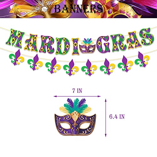 IRCOR Mardi Gras Decorations for Party with Banner Backdrop Balloons & Hanging Decor