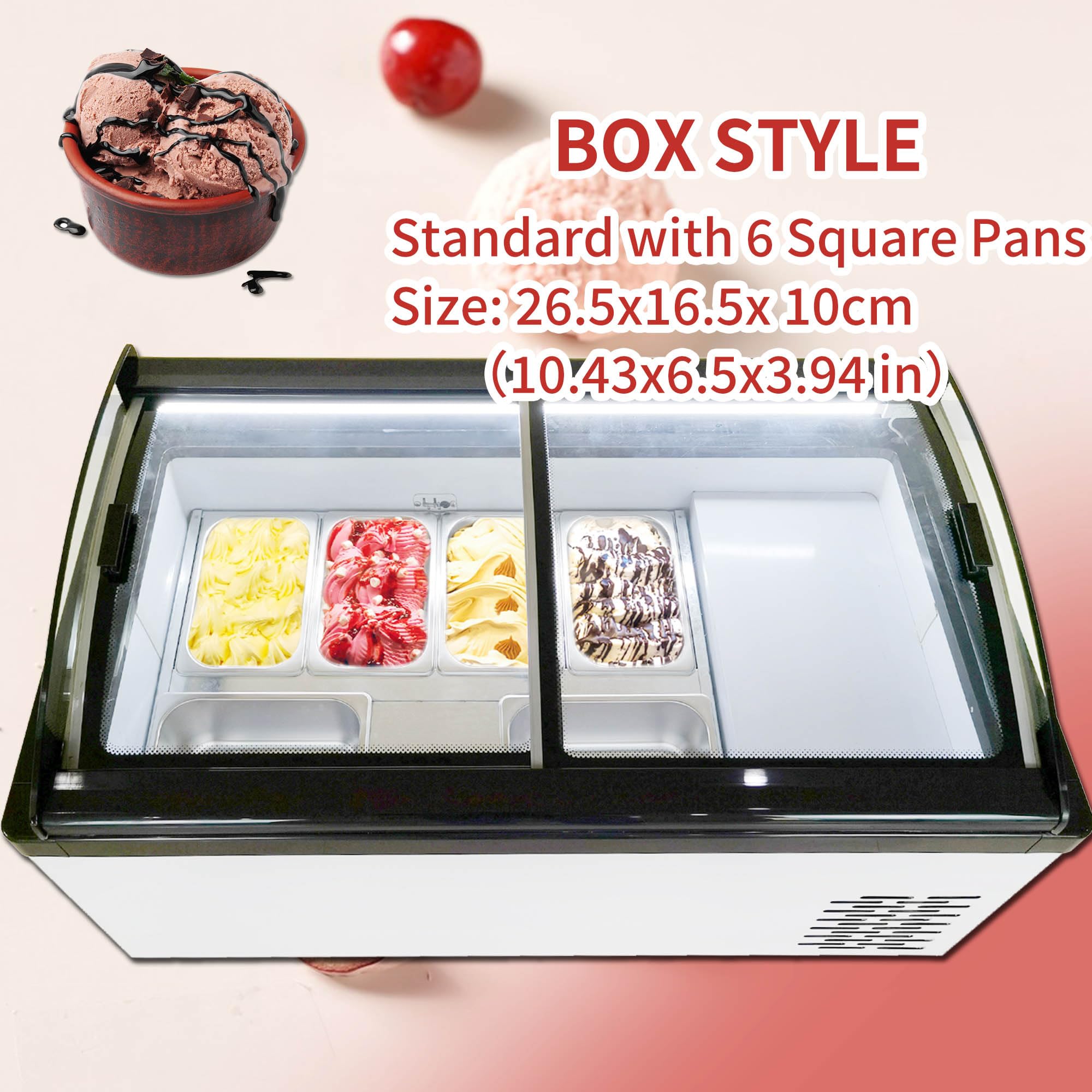 Yovtekc Countertop Gelato Display Freezer, Commercial Hard Ice Cream Showcase with 6 Square Storage Baskets, Gelato Freezer Showcase Fast Cooling with LED Light, White