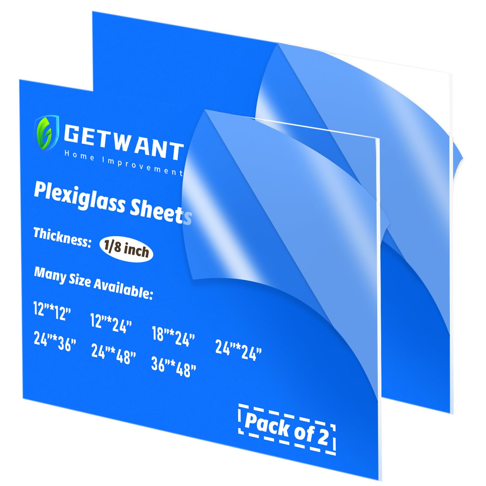GetWant 24x36 Plexiglass Sheets - 1/8 inch Thick - 2 Pack 24x36 Clear Acrylic Sheets - 3mm Thick Lucite Acrylic Board - Idea for Frames,Windows,Displays,Signage,Crafts - Custom Cut to Size Plexiglass