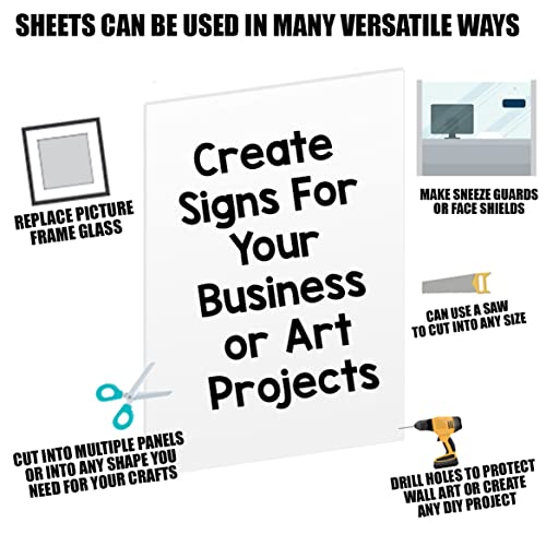 11x14 Plexiglass Quality PET Sheet Panels 10 Pack - 11x14 x .04" - Lightweight Shatterproof Alternative to Glass - for Picture Frame, DIY Projects, Signs, Sneeze Guards, Railing Guards, Pet Barriers