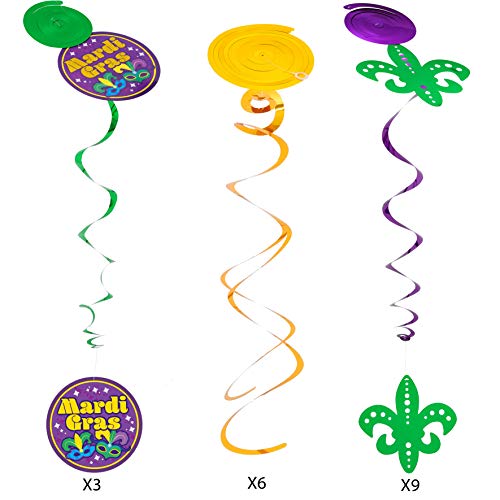 JOYIN 25 PCS Assorted Mardi Gras-themed Set with 24 Hanging Swirls and 1 Strings with Garland Party Decorations Supplies