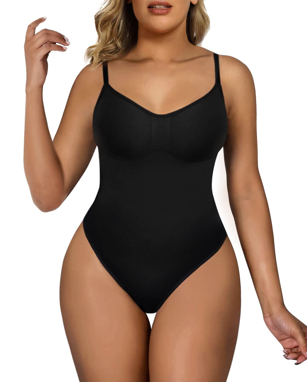 SHAPERX Women's Shapewear Bodysuit Tummy Control Body Shaper Seamless Sculpting Snatched Waist Body Suit,SZ5213-Black-L/XL