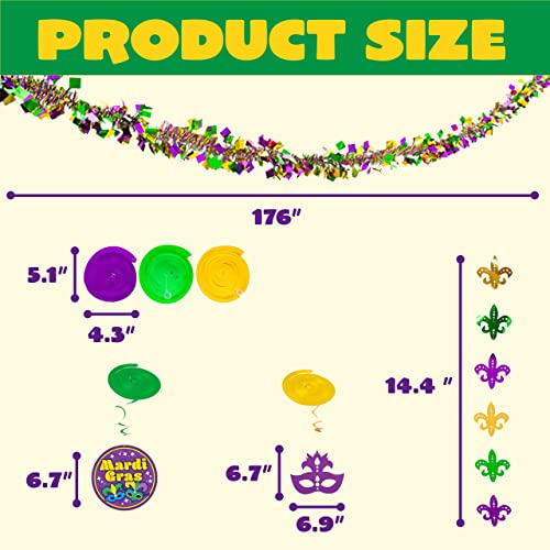 JOYIN 25 PCS Assorted Mardi Gras-themed Set with 24 Hanging Swirls and 1 Strings with Garland Party Decorations Supplies