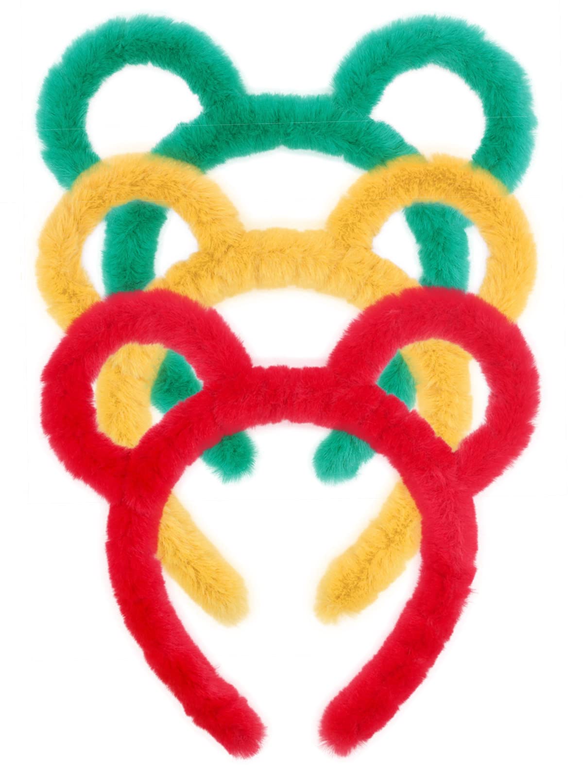 PLUSMAYI Mouse Ears Headband Kids 3Pcs Bear Ear Headband for Women Animal Style Cute Hairband Mouse Costume Girls for Birthday Cosplay Halloween Christmas(Red Yellow Green Headband)
