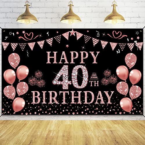Trgowaul 40th Birthday Decorations Banner Women, Rose Gold Happy 40th Bday Decorations for Women, 40 and Fabulous Decorations Backdrop Party Supplies, 40 Year Old Photography Background 5.9 X 3.6 Fts