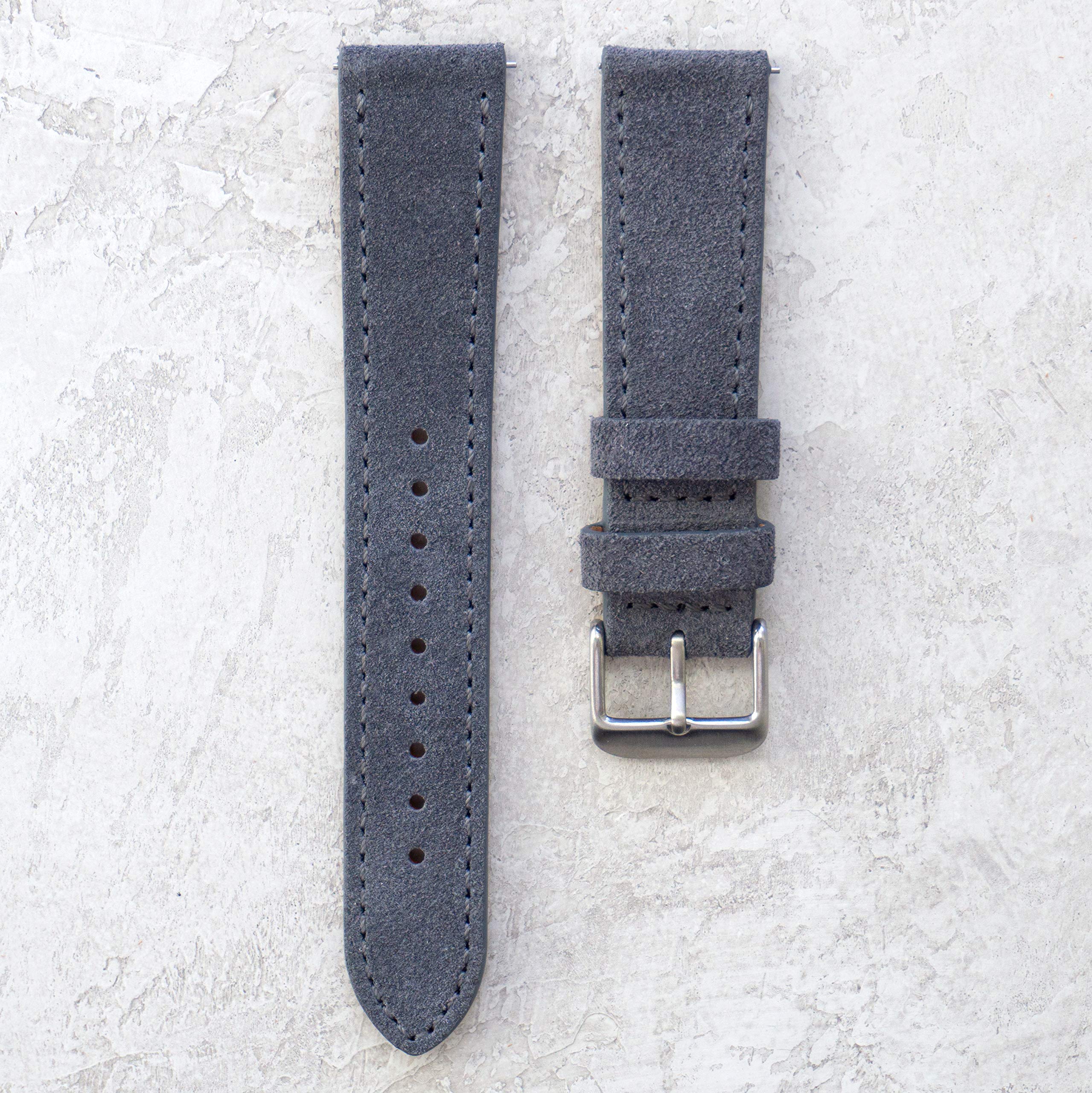 Benchmark Suede 20mm Leather Watch Band – 20mm Quick Release Watch Band with Stainless-Steel Buckle & 9 Adjustable Holes – Grey Leather Watch Bands for Men & Women (20mm, Grey)