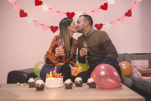 Valentines Day Burlap Banner, Valentines Decor for Home, Be Mine Hanging Banner & 28 Pcs Felt Heart Garland Banner Decor for Mantle Fireplace Wall, Decorations Pre-Assembled - No DIY Required