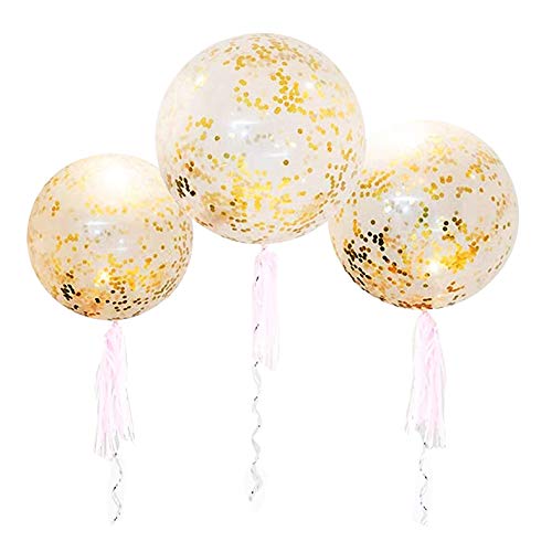 36 Inch Jumbo Confetti Balloons, Giant Latex Balloon with Gold Confetti (Premium Helium Quality) Pkg/6 Latex glitter balloons for Party/Birthdays/Wedding/Festivals Christmas and Event Decorations