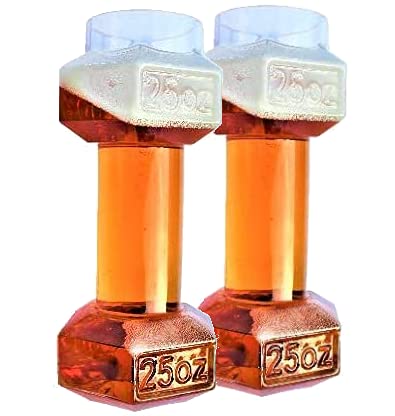 Gemsho Glass Set of 2, Dumbbell Beer Glasses | Funny Beer Mug | Beer Mugs For Men | Funny Beer Glasses | Beer Glasses Funny | Cool Beer Glasses | Giant Beer Glass
