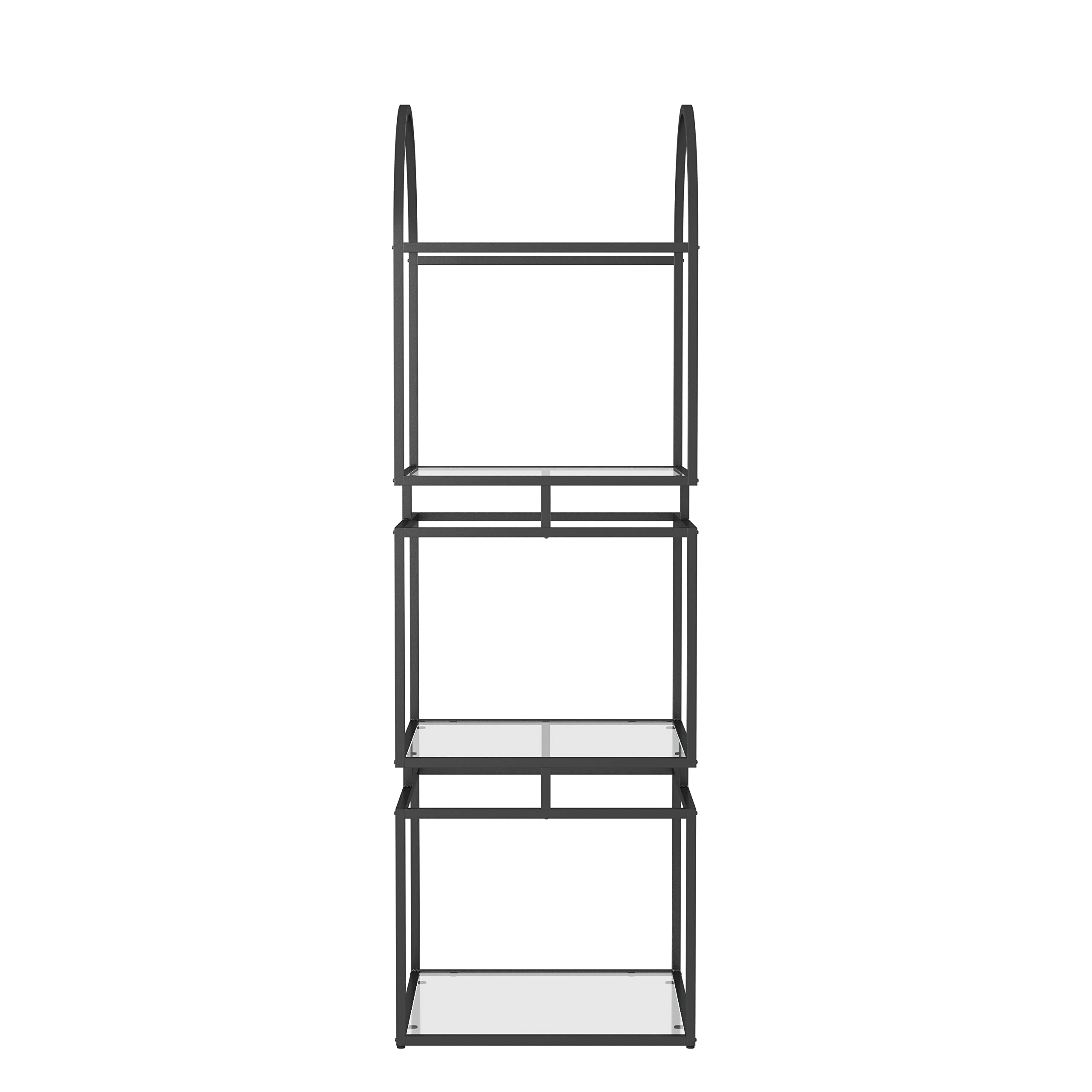 PayLessHere 3-Tier Open Bookshelf, Bookcase Storage Shelves with Arched top Metal Frame and Glass Bookshelves form Home Office Living Room,Black