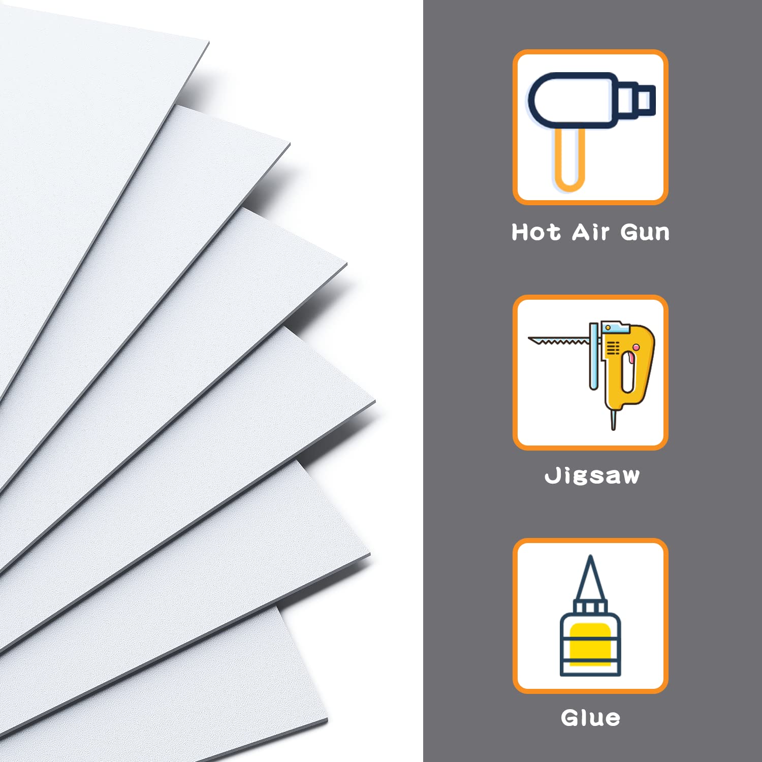 Zuvas White ABS Plastic Sheet 12" x 16" x 0.06" 6 Pack, Moldable Than Acrylic Sheet, Flexible Than Plexiglass Sheet, DIY Materials for Home Decor, Handcrafts (Matte & Textured Finish)