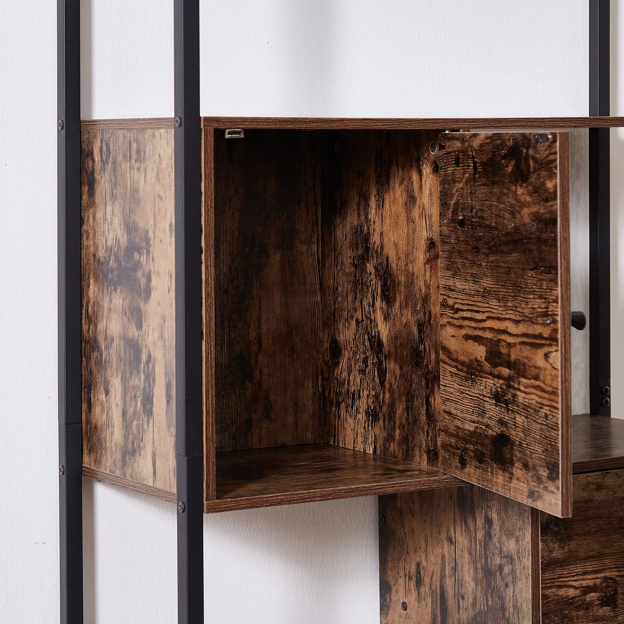 VECELO Bookcase with Doors/Drawers, Industrial 4-Tier Bookshelf Display Shelf Storage Cabinet for Books, Photos, Decorations, in Living Room,Bedroom, Home Office, Rustic Brown