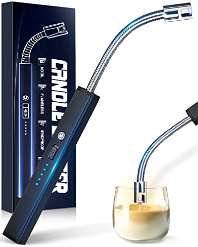 Lighter Electric Candle Lighter Rechargeable - Birthday Gifts for Women Men Upgraded Plasma Arc USB Lighter with LED Display 360° Flexible Neck Flameless Safety Switch Long Lighter for Grill Cooking