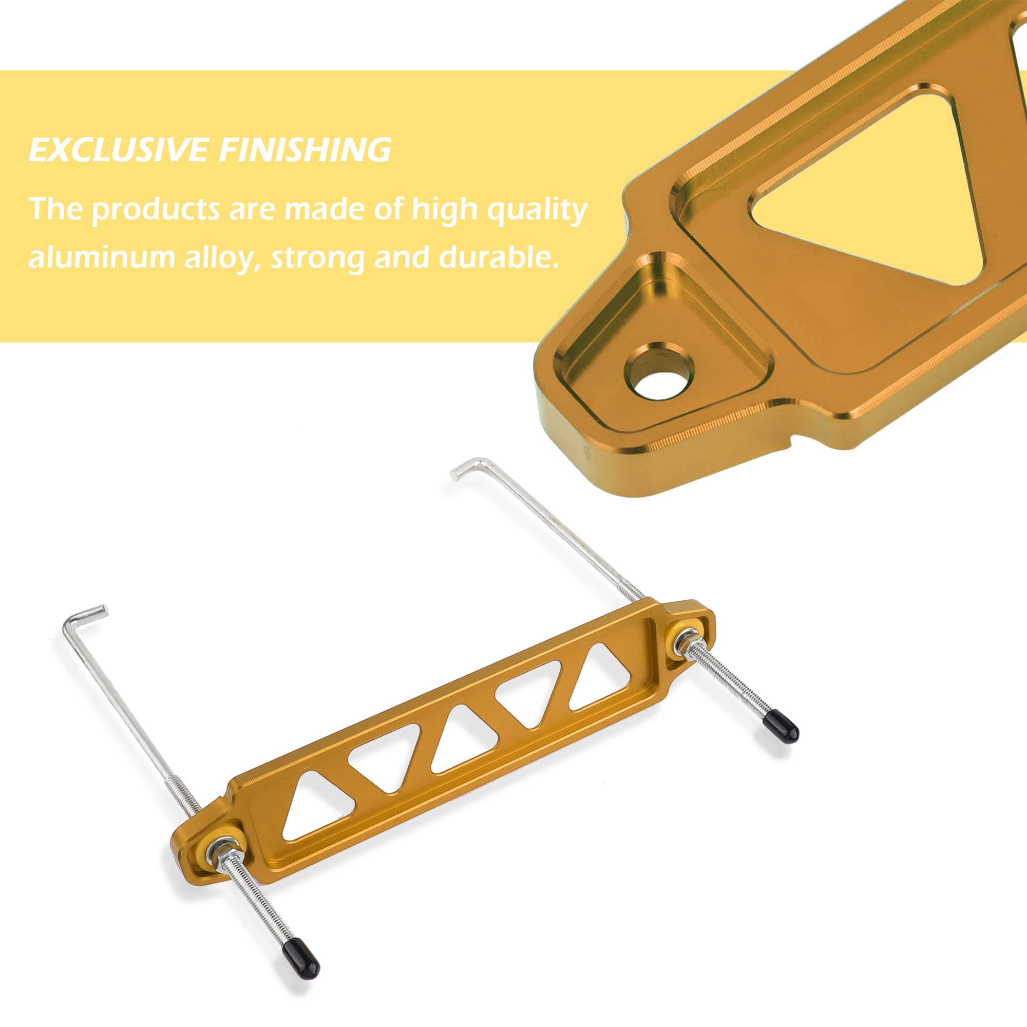Battery Hold Down Bracket,Premium Aluminum Alloy Battery Tie Down Sets Provide Safe&Stable Driving Environment,Universal Car Battery Holder with 8" Stainless Steel J Bolts (Gold)