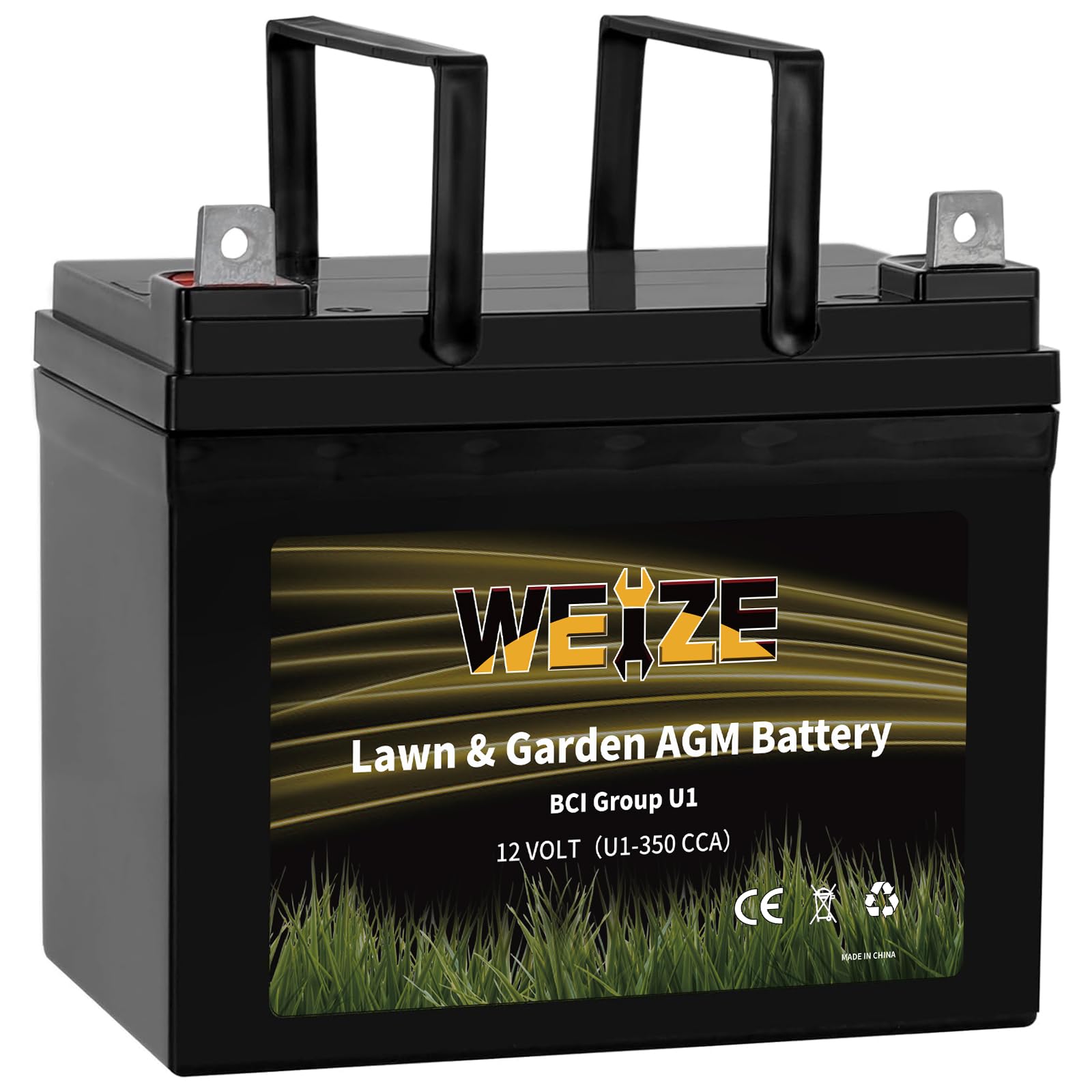 WEIZE Lawn & Garden AGM Battery, 12V 350CCA BCI Group U1 SLA Starting Battery for Lawn, Tractors and Mowers, Compatible with John Deere, Toro, Cub Cadet, and Craftsman