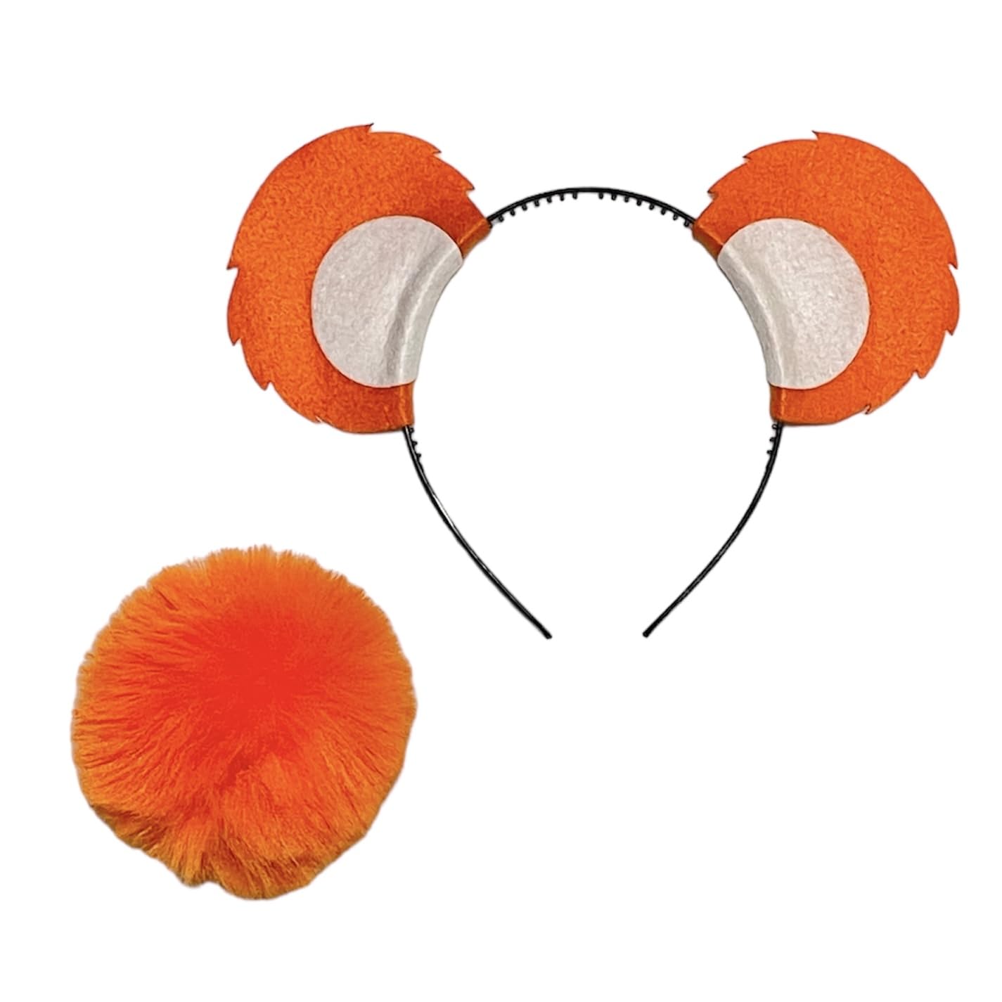 1 Bear Ears Headband and Tail Set colorful rainbow multiple colors to choose from Hot Pink Royal Blue Turquoise Green Yellow Orange Red Light Purple (Orange)