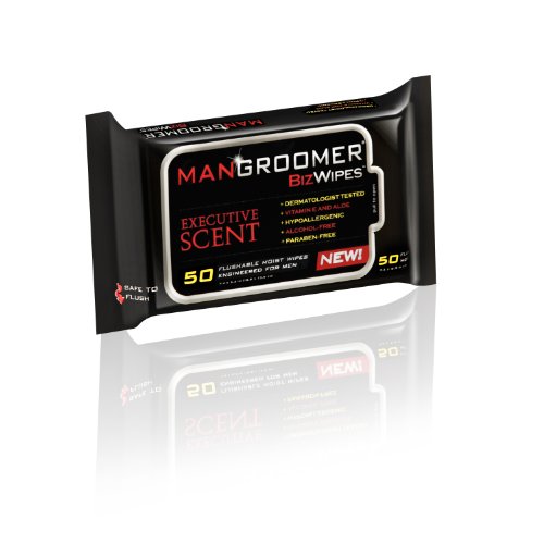 MANGROOMER Biz Wipes Flushable Moist Personal Wipes Engineered for Men, Executive Scent, 50 Wipes (Pack of 6), 300 Count