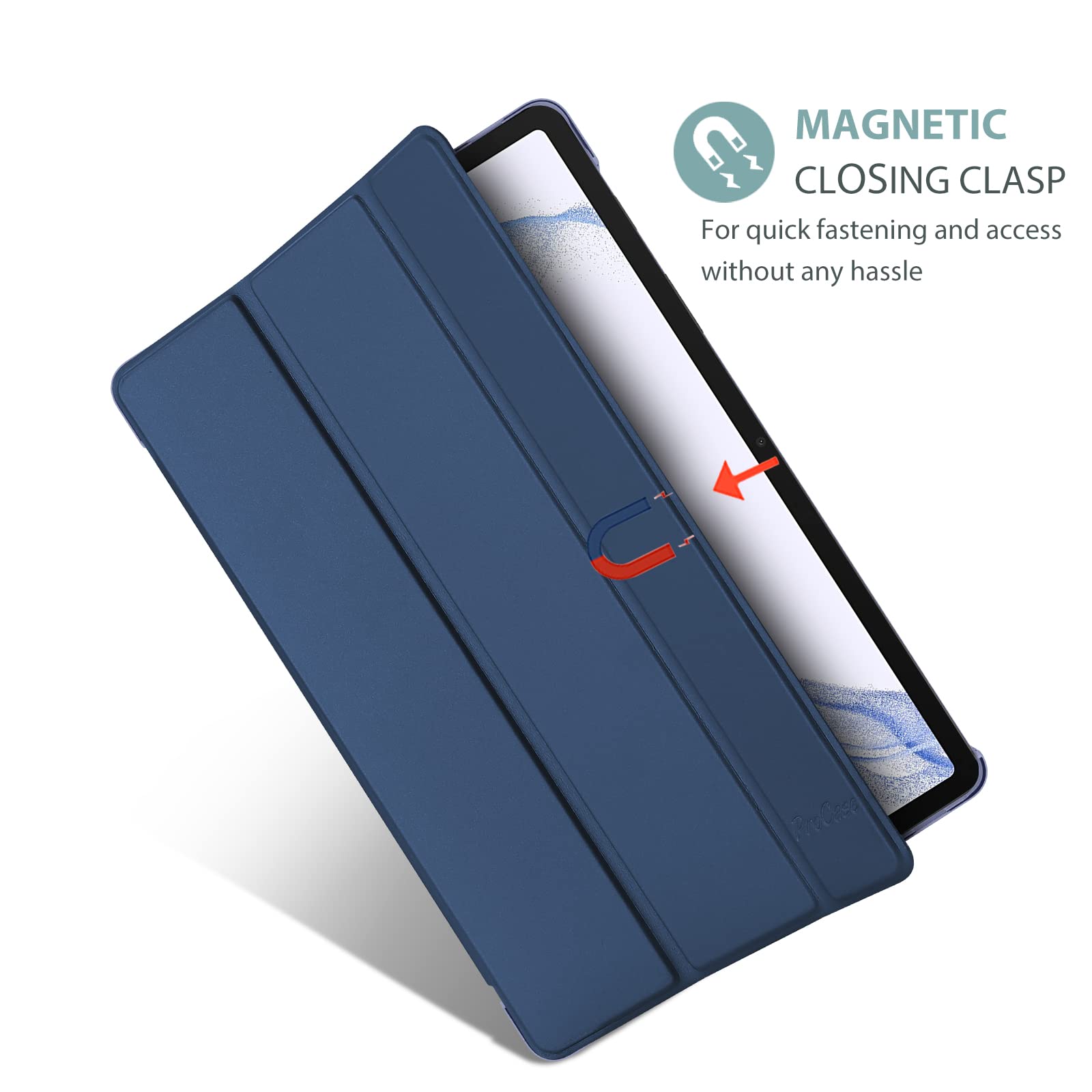 ProCase Cover for Galaxy Tab S8 Plus 2022/ Tab S7 FE 2021/ Tab S7 Plus 2020 12.4 inch Case, Protective Slim Case Folio Hard Back Smart Cover for 12.4” Galaxy Tab S8+ / S7 FE / S7+ -Navy