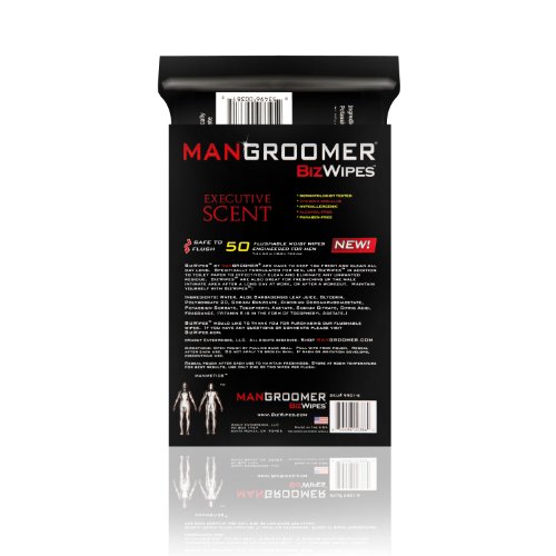 MANGROOMER Biz Wipes Flushable Moist Personal Wipes Engineered for Men, Executive Scent, 50 Wipes (Pack of 6), 300 Count