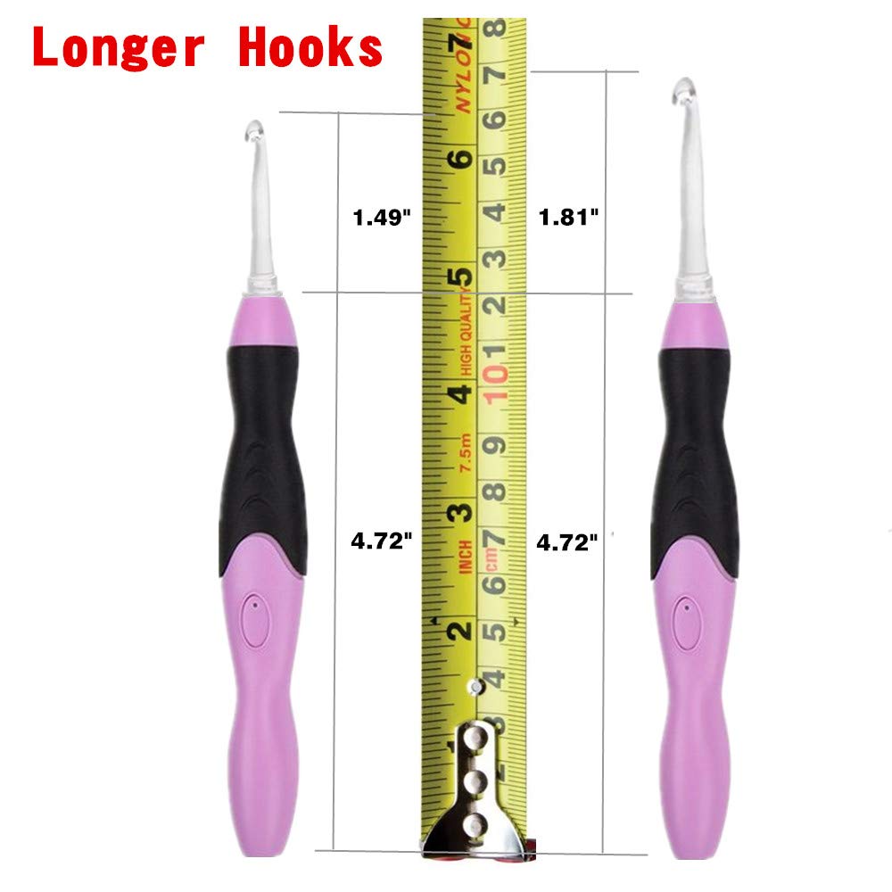 Lighted Crochet Hooks Set - 11 Sizes Light Up Crochet Hooks with Case,Rechargeable Crochet Hook with Light,2.5mm to 8mm