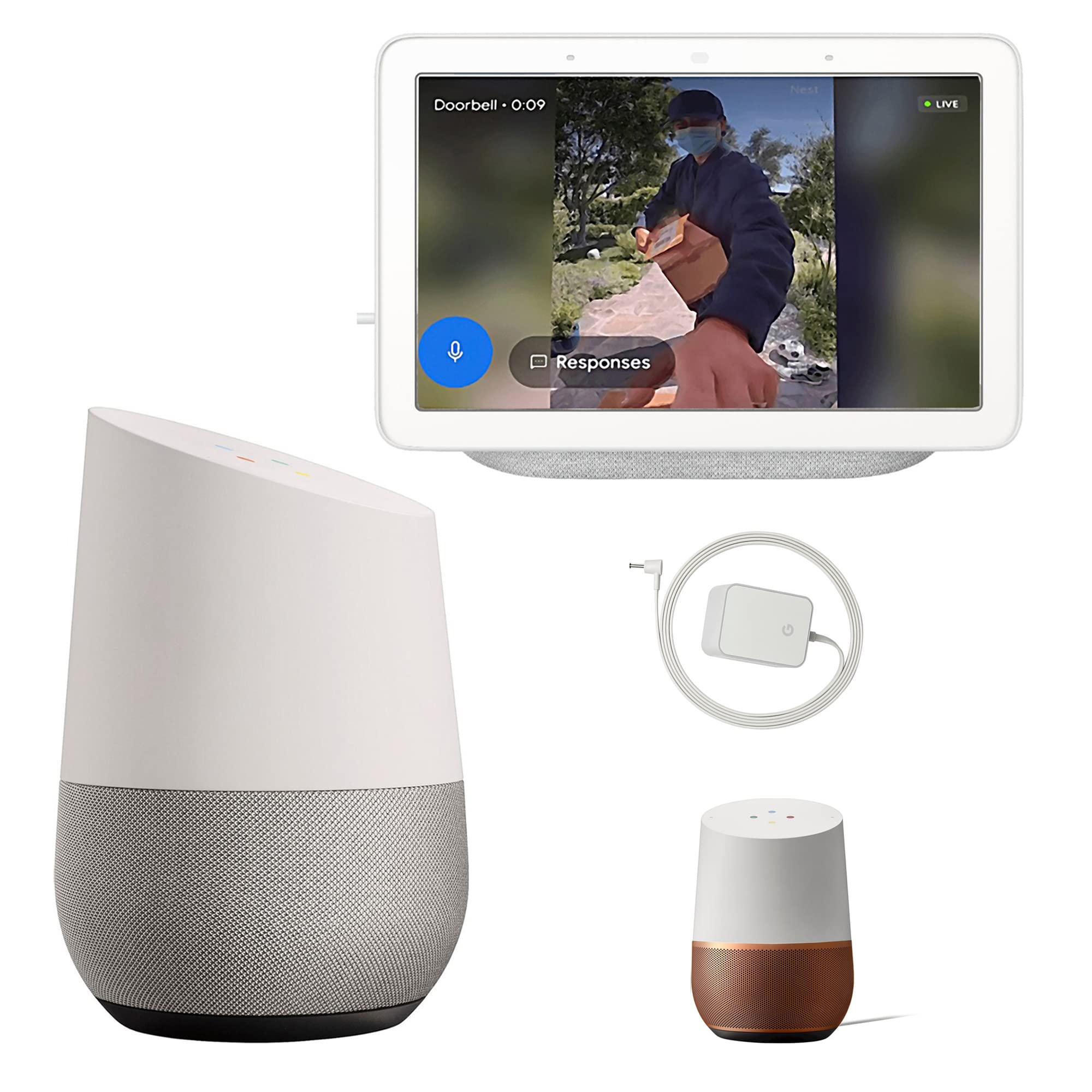 Google Nest Hello White/Slate Speaker and Metallic Base Bundle