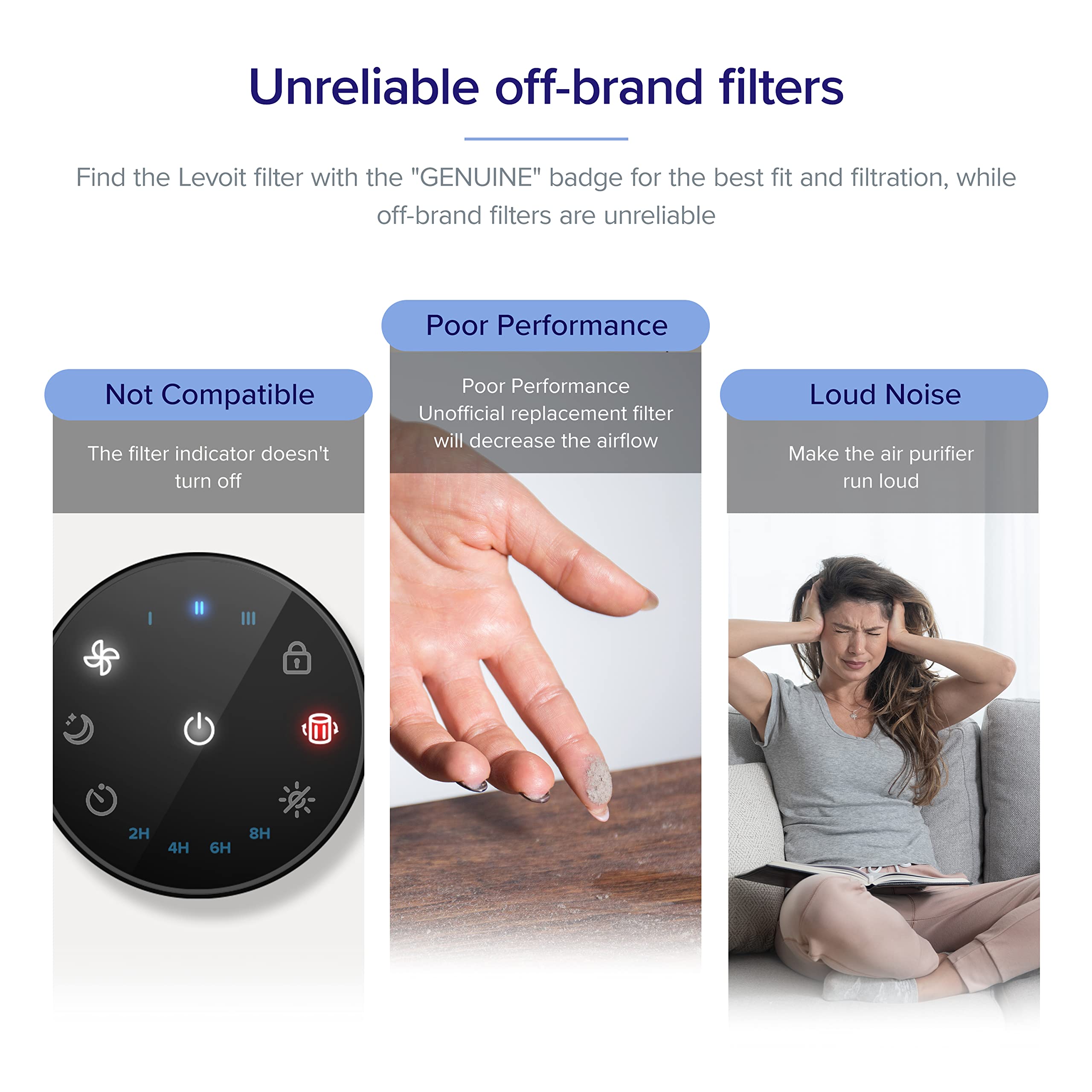 LEVOIT LV-H132 Air Purifier Replacement Filter, 3-in-1 Nylon Pre-Filter, High-Efficiency Activated Carbon, LV-H132-RF, 4 Pack