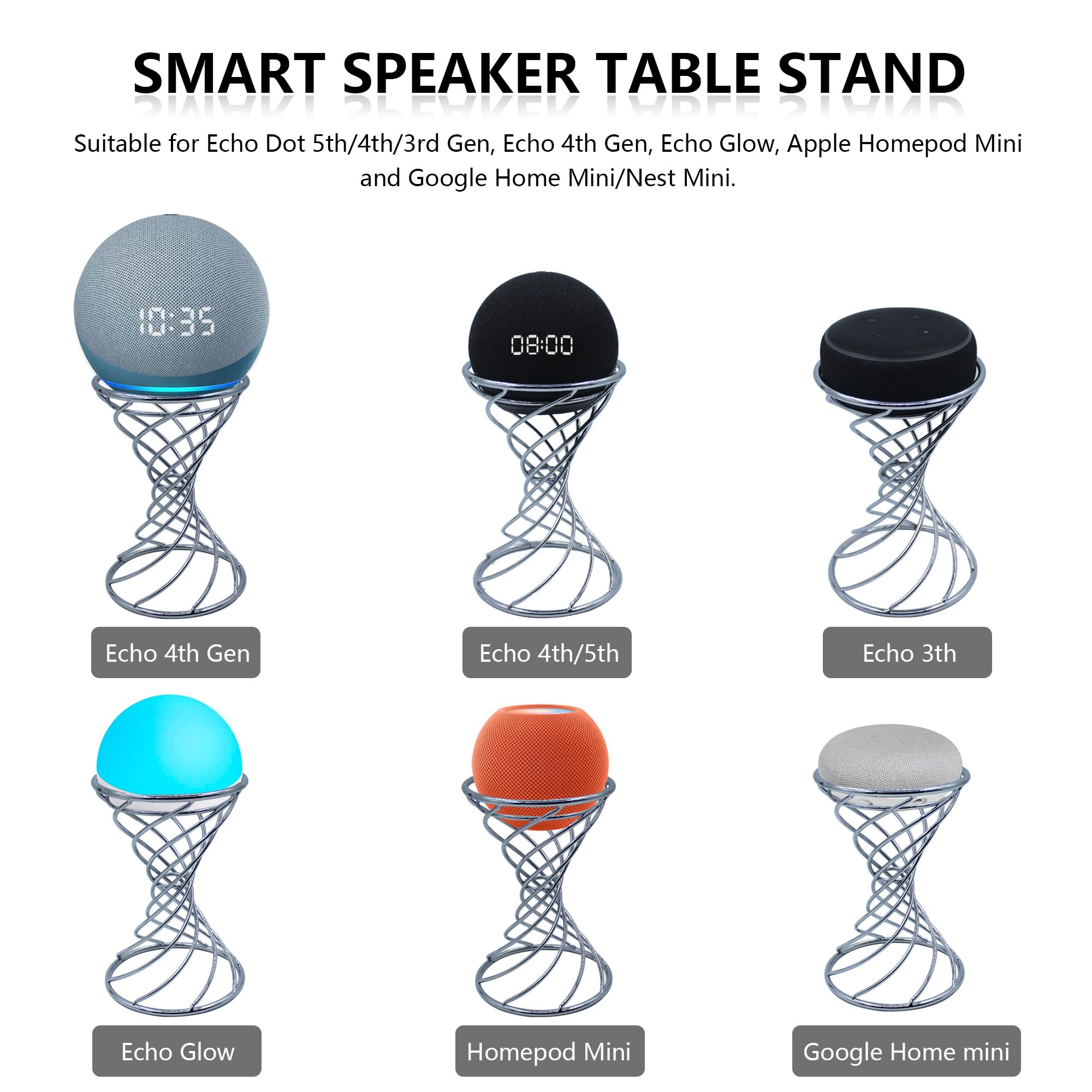 Dutiplus Smart Speaker Table Stand Decorative Holder for Echo Dot 5nd/4rd/3th/2th Gen, Echo 4nd/3rd/2th Gen, Echo Glow, Apple Homepod Mini and Google Home Mini/Nest Mini(Chrome)