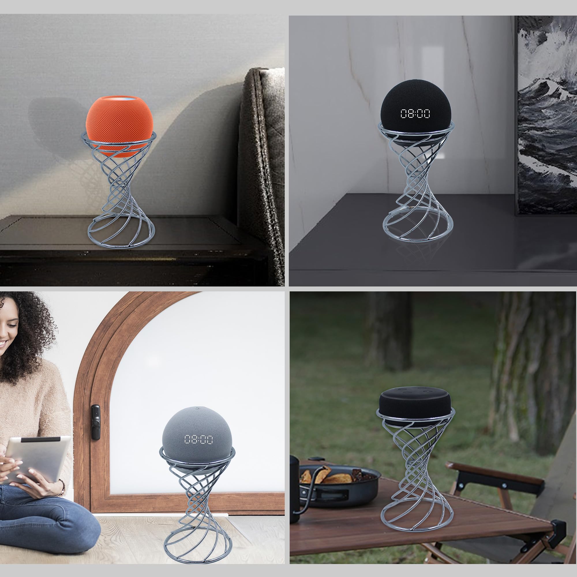 Dutiplus Smart Speaker Table Stand Decorative Holder for Echo Dot 5nd/4rd/3th/2th Gen, Echo 4nd/3rd/2th Gen, Echo Glow, Apple Homepod Mini and Google Home Mini/Nest Mini(Chrome)