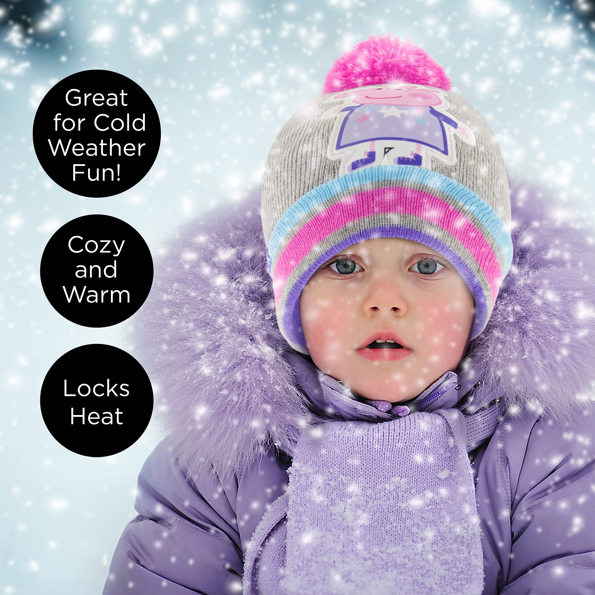 Hasbro Girls Winter Accessory Hat and Mittens Set, Peppa Pig Beanie for Toddler Ages 2-4, Grey/Pink