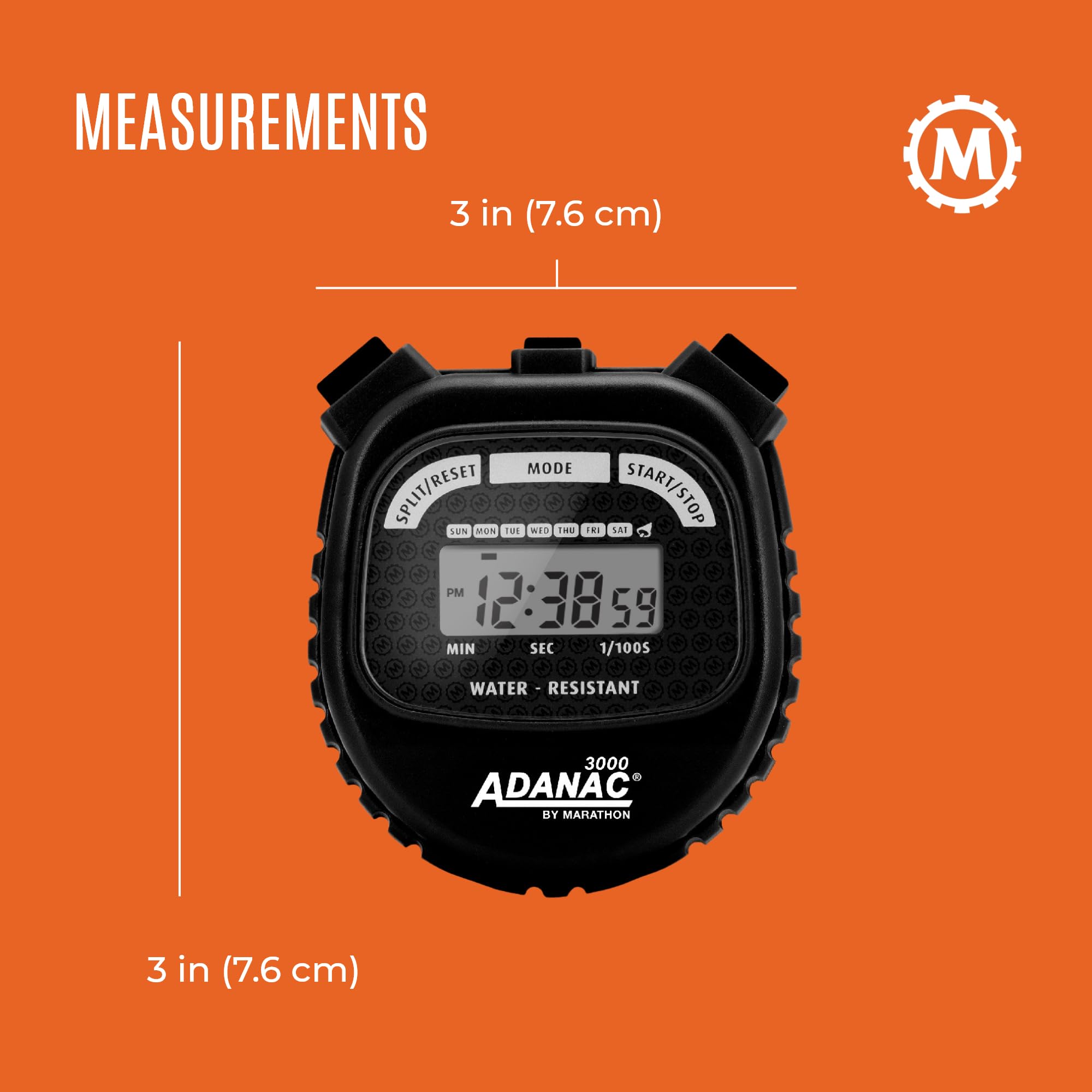 Marathon Adanac 3000 Digital Stopwatch Timer, Black - High Precision Accuracy to 1/100th Seconds - Water, Dust & Shock Resistant - 46β Lanyard Included
