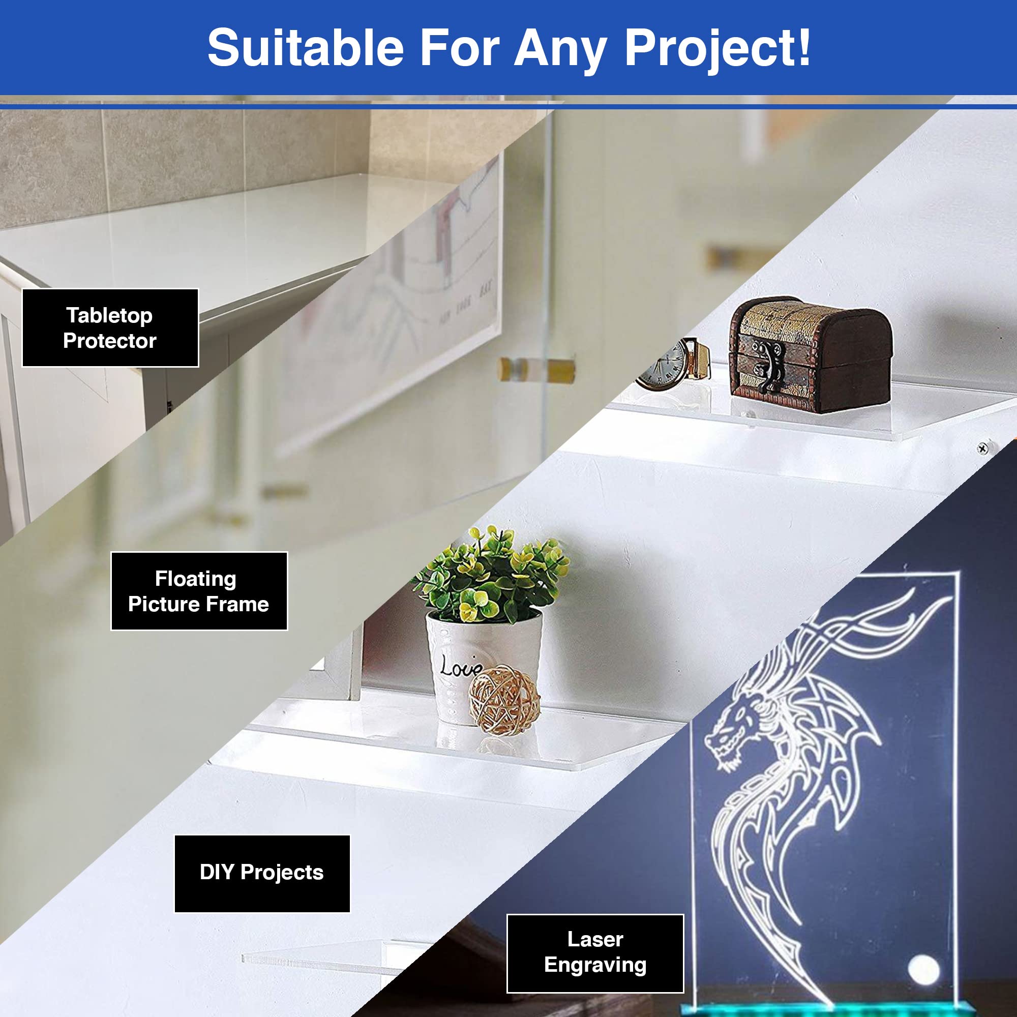 Duco Clear Cast Acrylic Sheet 1/8 Inch Thick 24" X 36" - Pack of 1 (3mm) Thin, Clear Acrylic Sheet - Transparent Plexiglass Panel for DIY Crafts, Window Replacements, Signs, Displays, and More