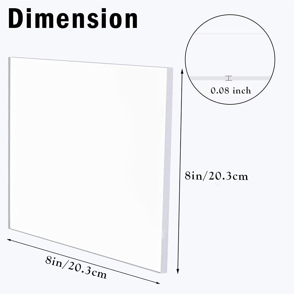 Acrylic Sheet Clear Cast Plexiglass 8 x 8 inches Square Panel (2mm) Thick Clear Plastic Plexi Perspex Plate Panel with Protective Film for Signs, DIY Display Projects, Craft