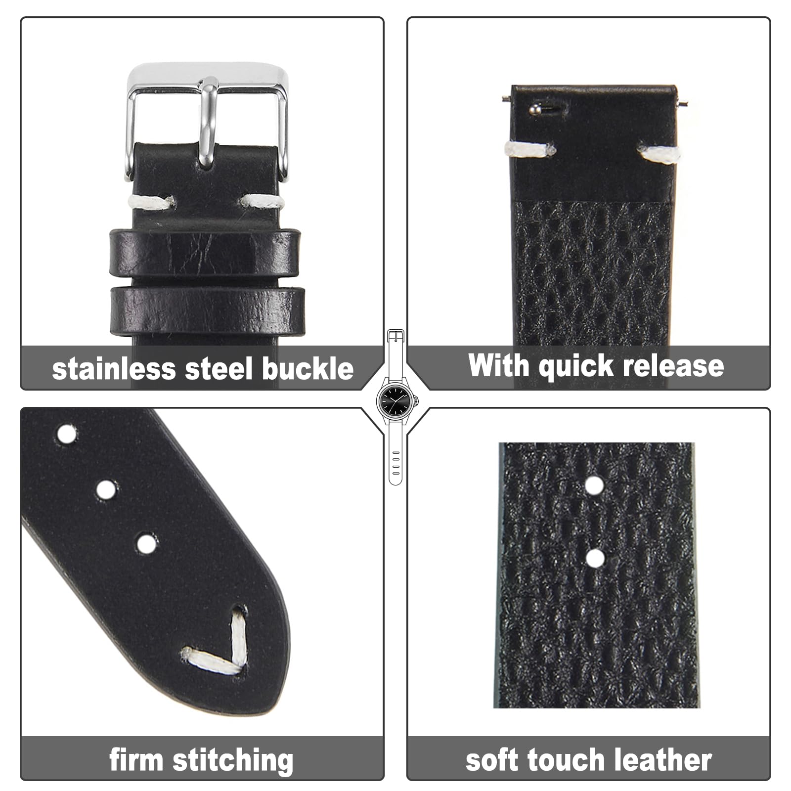 WOUKUP Vintage Leather Watch Band Quick Release Replacement Genuine Watch Strap 18mm 19mm 20mm 22mm for Men and Women