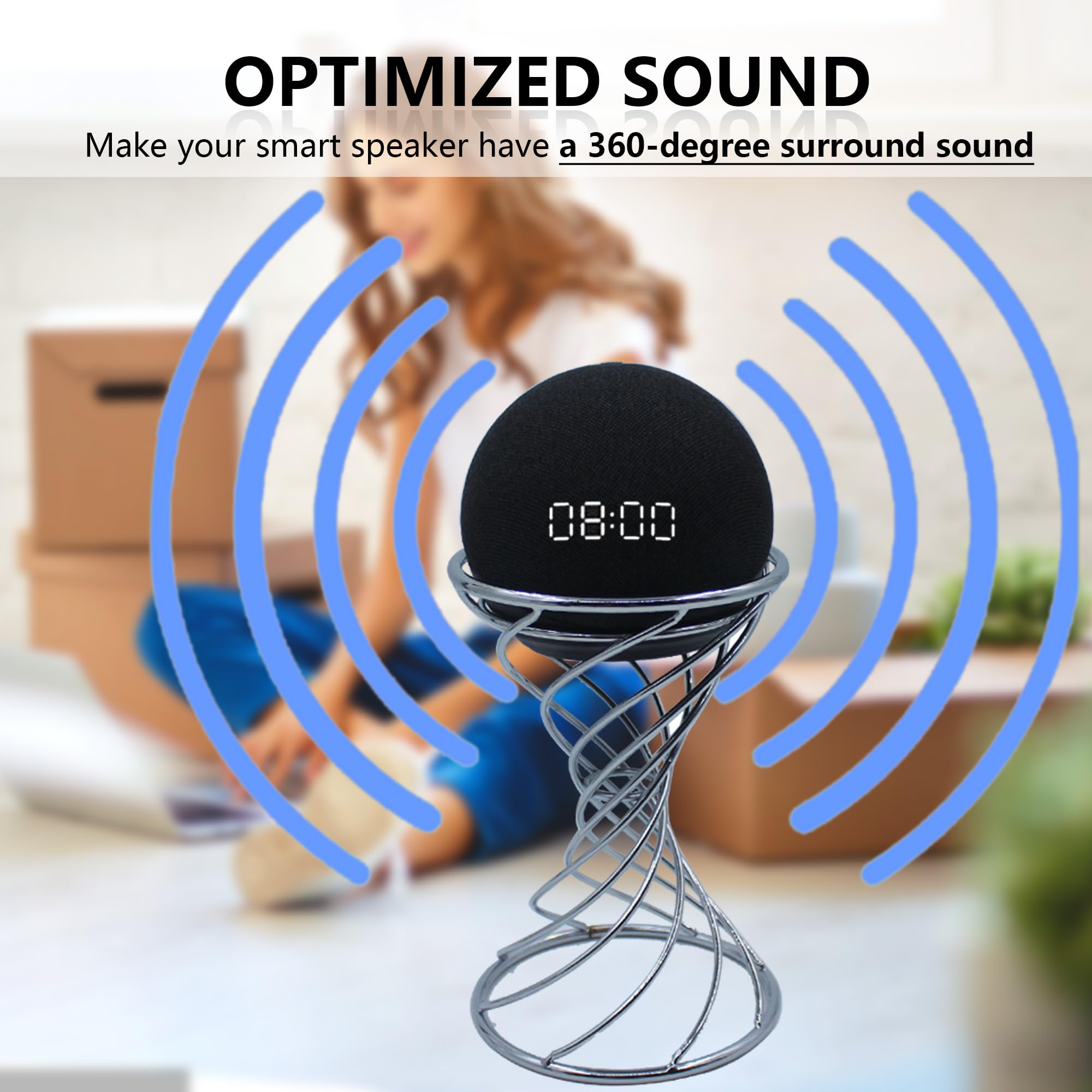 Dutiplus Smart Speaker Table Stand Decorative Holder for Echo Dot 5nd/4rd/3th/2th Gen, Echo 4nd/3rd/2th Gen, Echo Glow, Apple Homepod Mini and Google Home Mini/Nest Mini(Chrome)