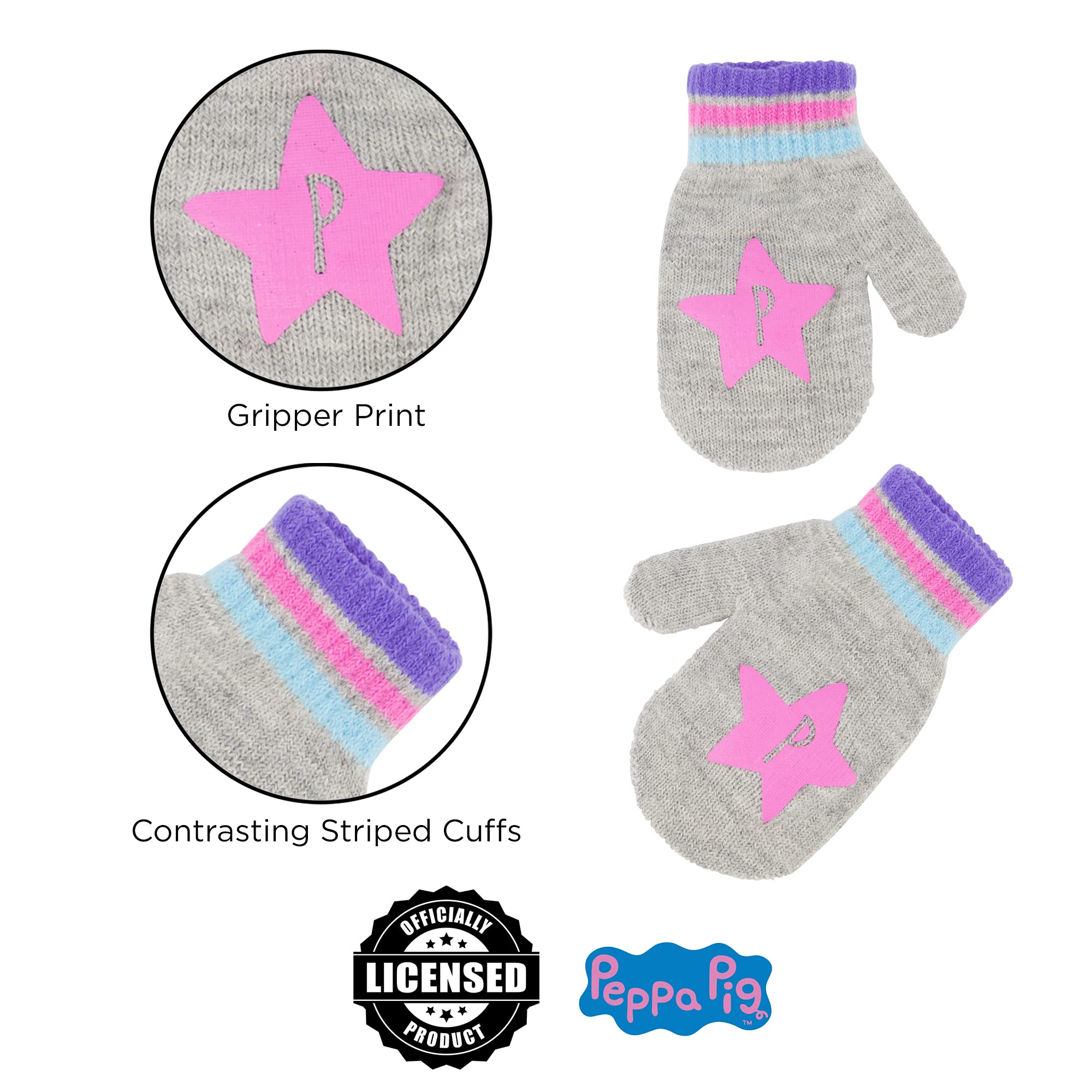 Hasbro Girls Winter Accessory Hat and Mittens Set, Peppa Pig Beanie for Toddler Ages 2-4, Grey/Pink
