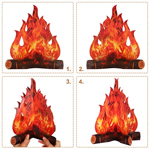 Boao 3D Decorative Cardboard Campfire Centerpiece Artificial Fire Fake Flame Paper Party Decorative Flame Torch (Red Orange, 2 Set)