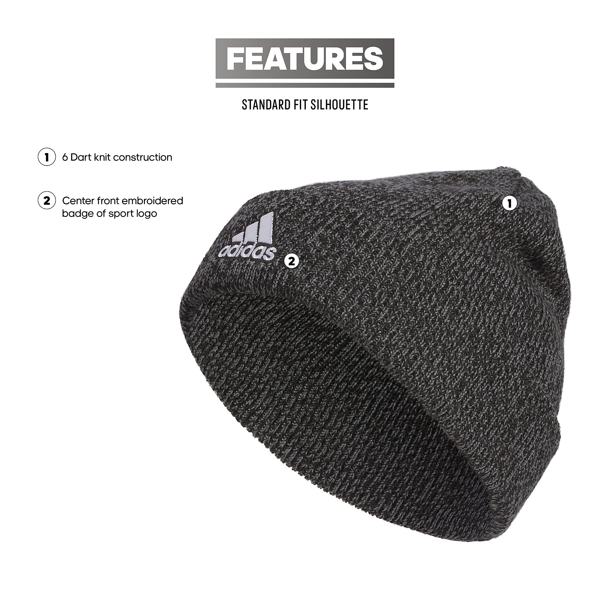 adidas Men's Team Issue Fold Beanie, Discontinued, Black-Onix Grey/White F23, One Size