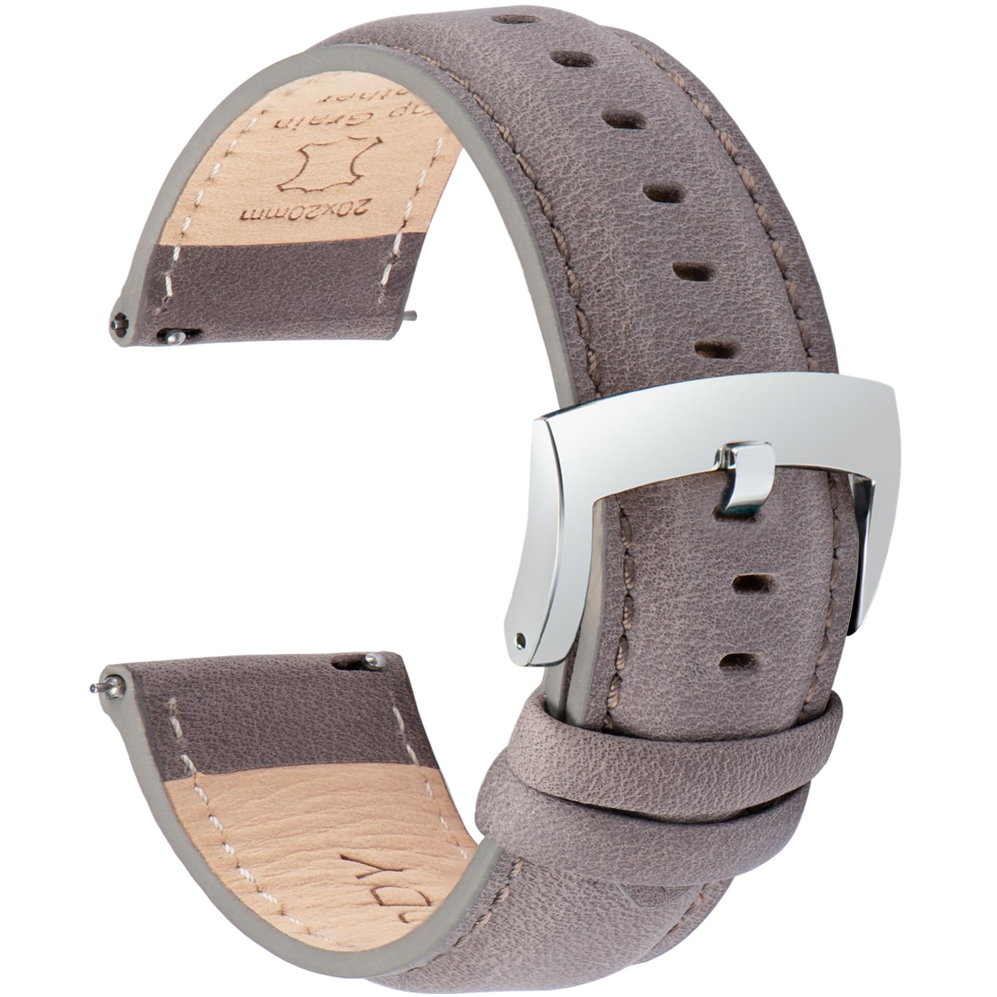 OTTOODY Leather Watch Bands 22mm 21mm 20mm 18mm Quick Release Watch Straps, Classic Top Grain Leather Watch Band for Men Replacement Bands for Watch and Smartwatch,Grey 20mm