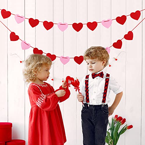 Valentine Felt Heart Garland for Valentines Day Decor, No DIY, 50 Pcs - Valentines Heart Banner for Valentines Day Decorations, Wedding Anniversary Decorations, Felt Hearts, Love Romantic Decorations