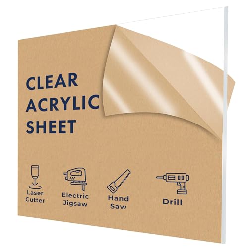Falken Design Clear Acrylic Sheet - 9" x 9" x 1/8", Thick Clear Plexiglass Plastic Sheet for DIY Home Decor, Painting, Craft Projects, Signage - Durable Material for Versatile Applications