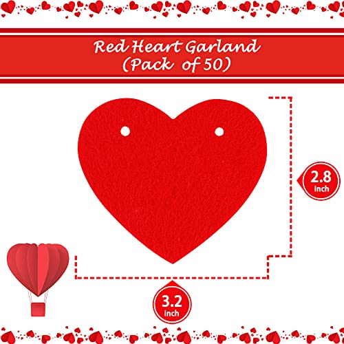 Valentine Felt Heart Garland for Valentines Day Decor, No DIY, 50 Pcs - Valentines Heart Banner for Valentines Day Decorations, Wedding Anniversary Decorations, Felt Hearts, Love Romantic Decorations