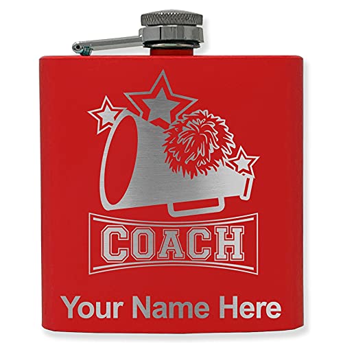 6oz Stainless Steel Flask, Cheerleading Coach, Personalized Engraving Included (Red)