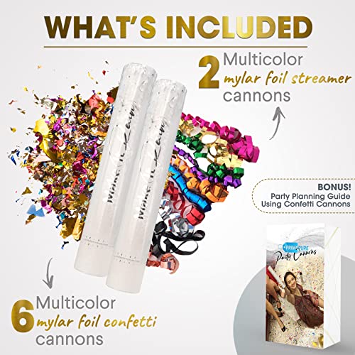Large Confetti Cannons Multicolor - 8 Pack Confetti Poppers Bulk, Streamer Cannons| Party Poppers Confetti Shooters| Glitter cannons for Celebrations, Photography, Birthday, Glitter Bomb Prank Package