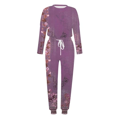 Lounge Sets for Women Sweatsuits Sets Crewneck Sweatshirts Pullover Long Pants Two Pieces Sweatsuit Lounge Sets Purple