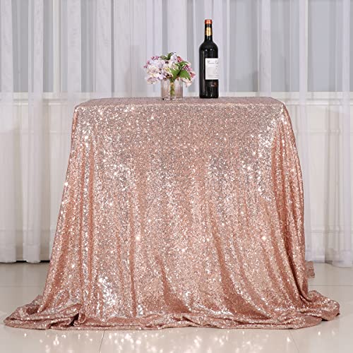 PartyDelight Rose Gold Sequin Wedding Tablecloth 50 by 50 Inch Square Polyester Sequin Overlay, Shiny Sequin Quality Tablecloth for Special Event Or Party(Rose Gold,50x50)