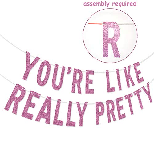You're Like Really Pretty Pink Glitter Banner for Mean Girls Birthday Party Bachelorette Party Decorations (Really Pretty)
