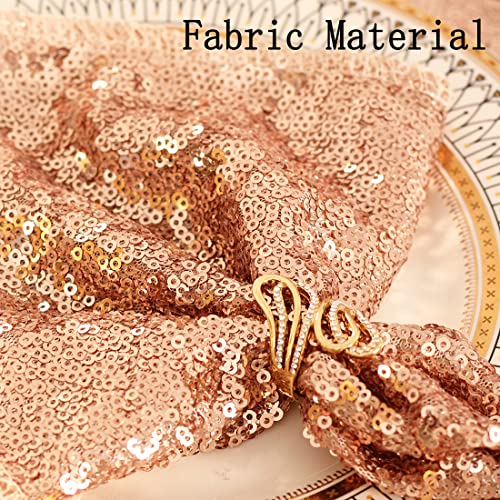 PartyDelight Rose Gold Sequin Wedding Tablecloth 50 by 50 Inch Square Polyester Sequin Overlay, Shiny Sequin Quality Tablecloth for Special Event Or Party(Rose Gold,50x50)